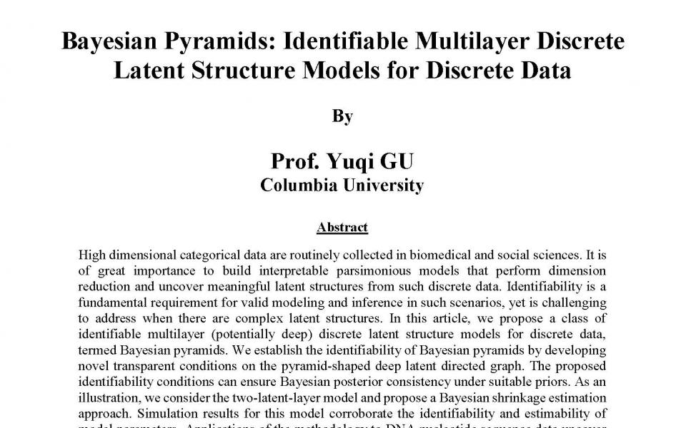 Department of Mathematics - Seminar on Statistics - Bayesian Pyramids: Identifiable Multilayer ...